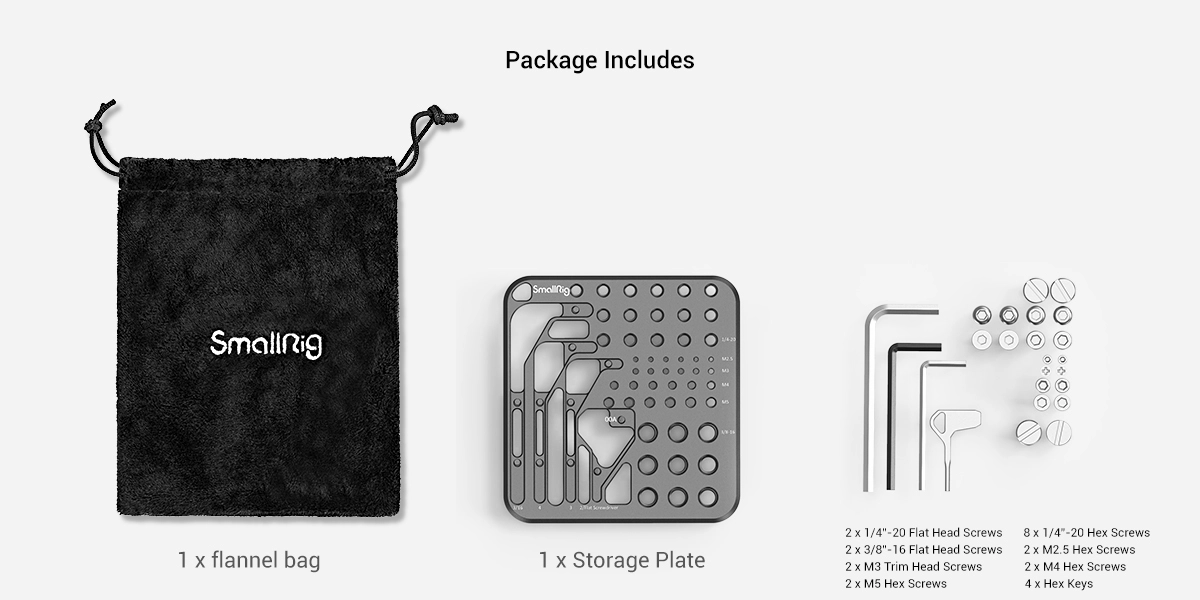 Screw & Hex Key Storage Plate | Camera Rig Organizer